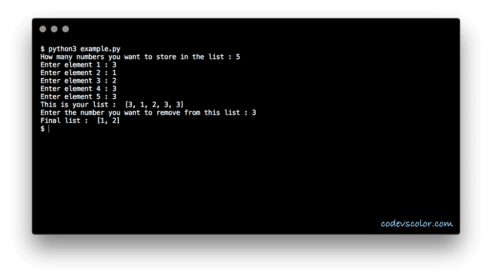 Python program to remove all occurrence of a value from a list ...
