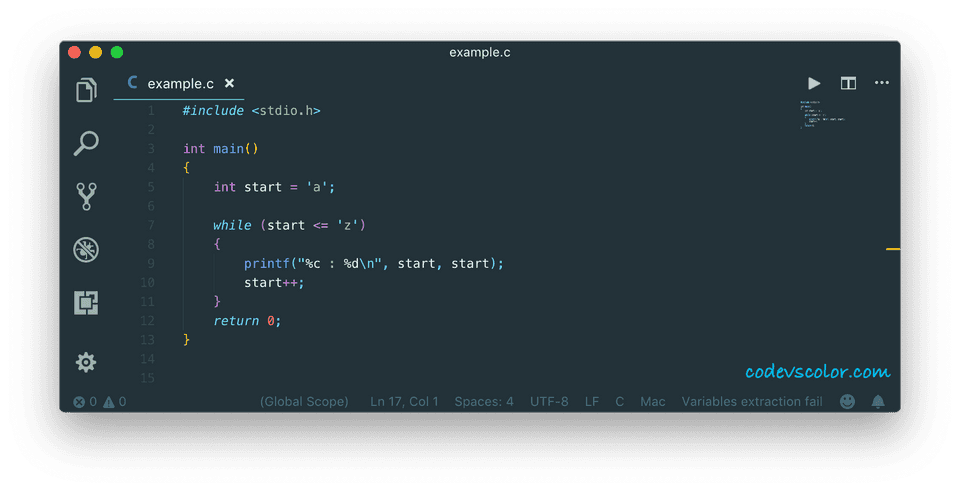 C program to print the ASCII values of all lowercase characters - CodeVsColor