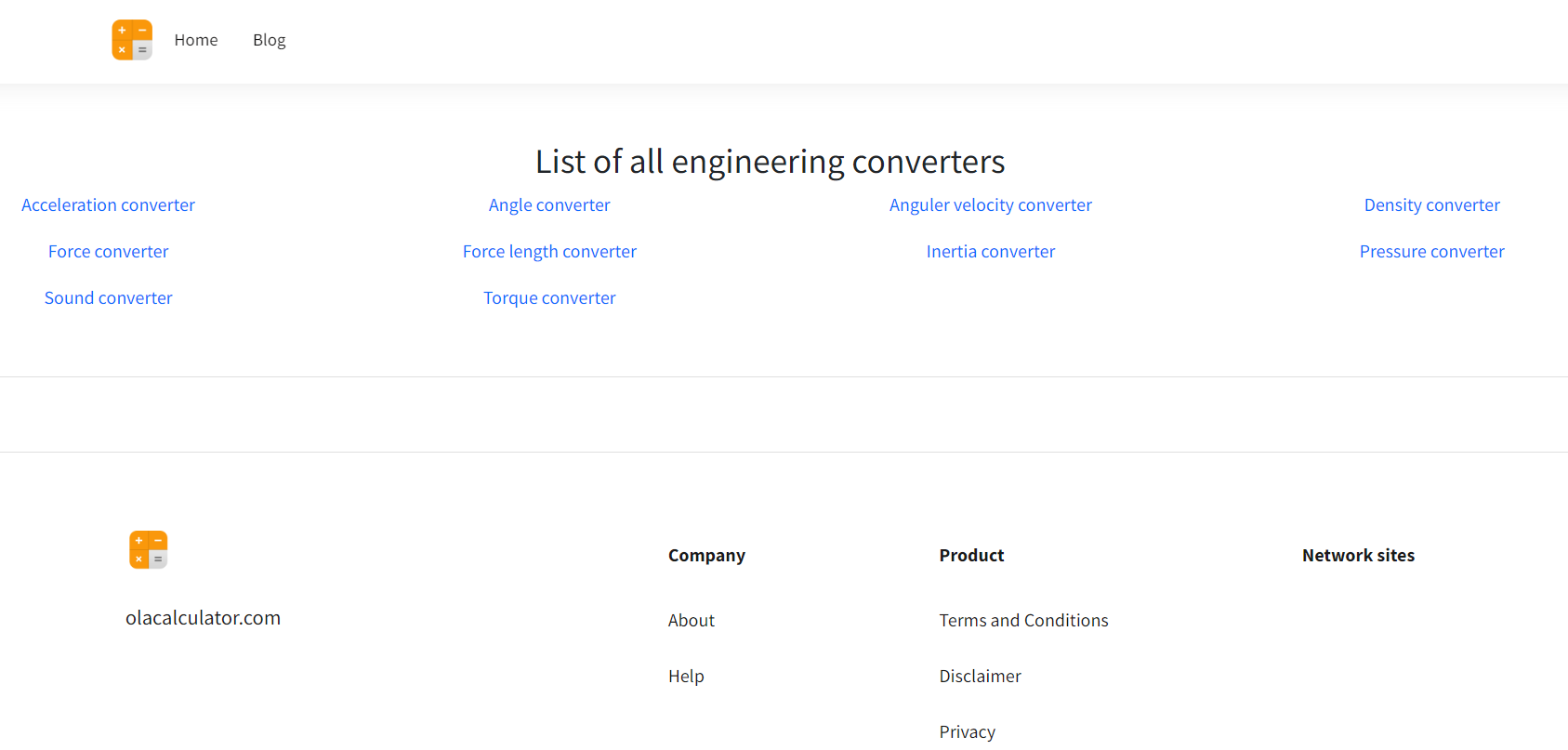 List of All Engineering Converters in Olacalculator