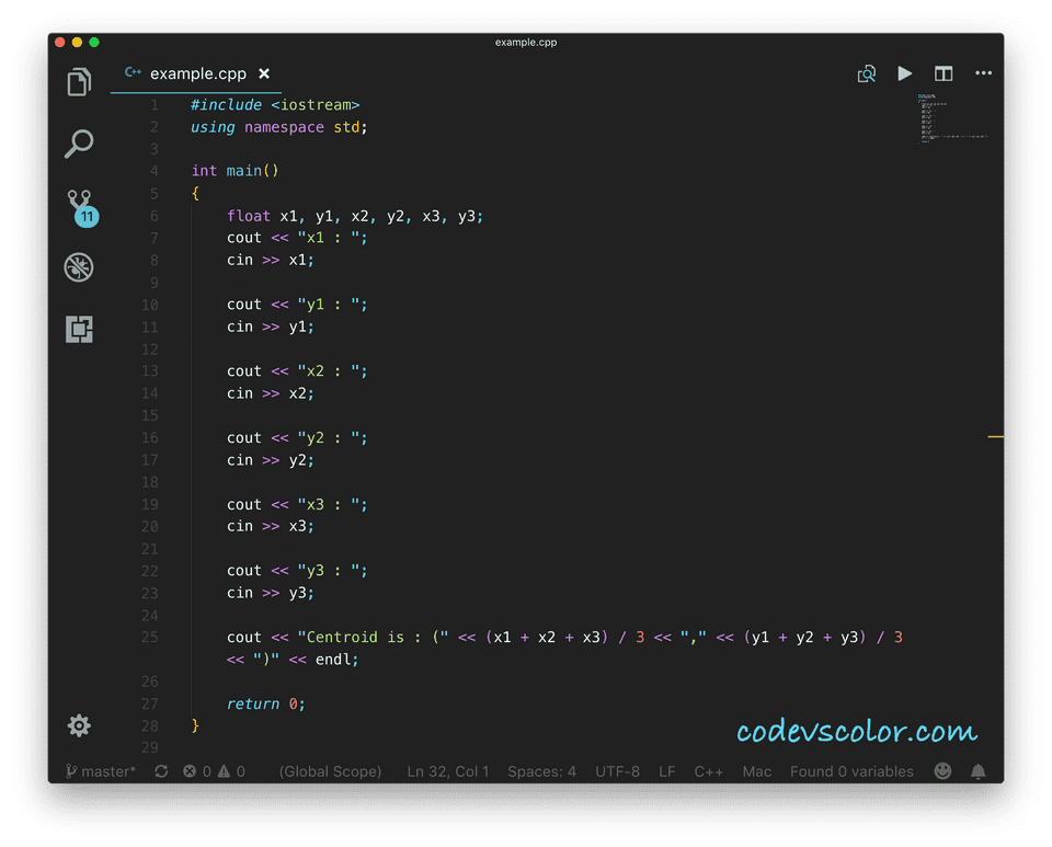 C++ program to find the centroid of a triangle - CodeVsColor