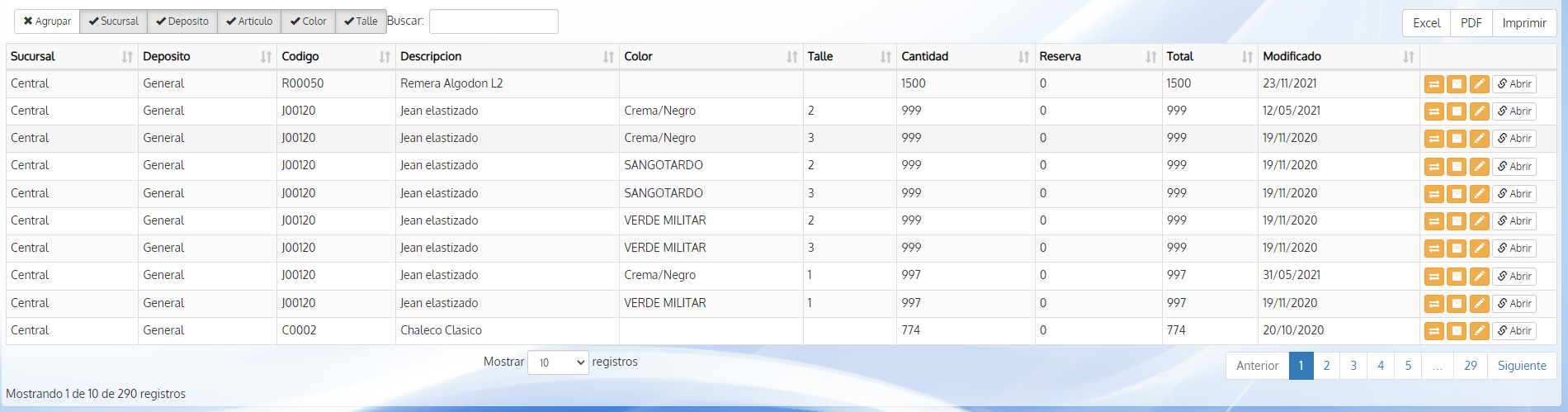 Ver stock | Ninox Docs