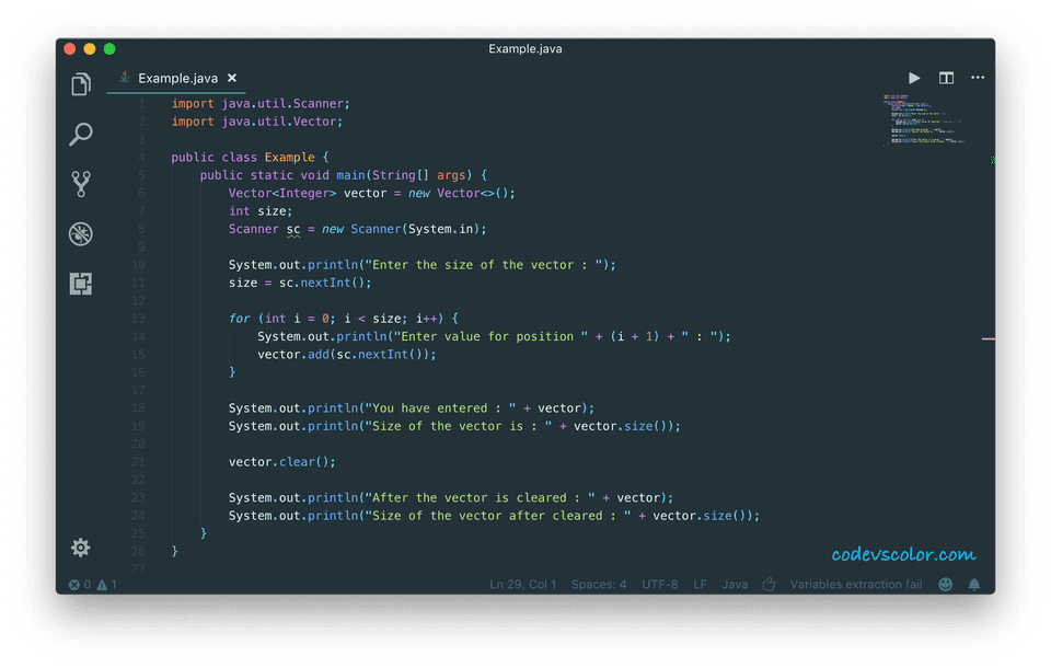 Java program to clear a vector or delete all elements of a vector ...