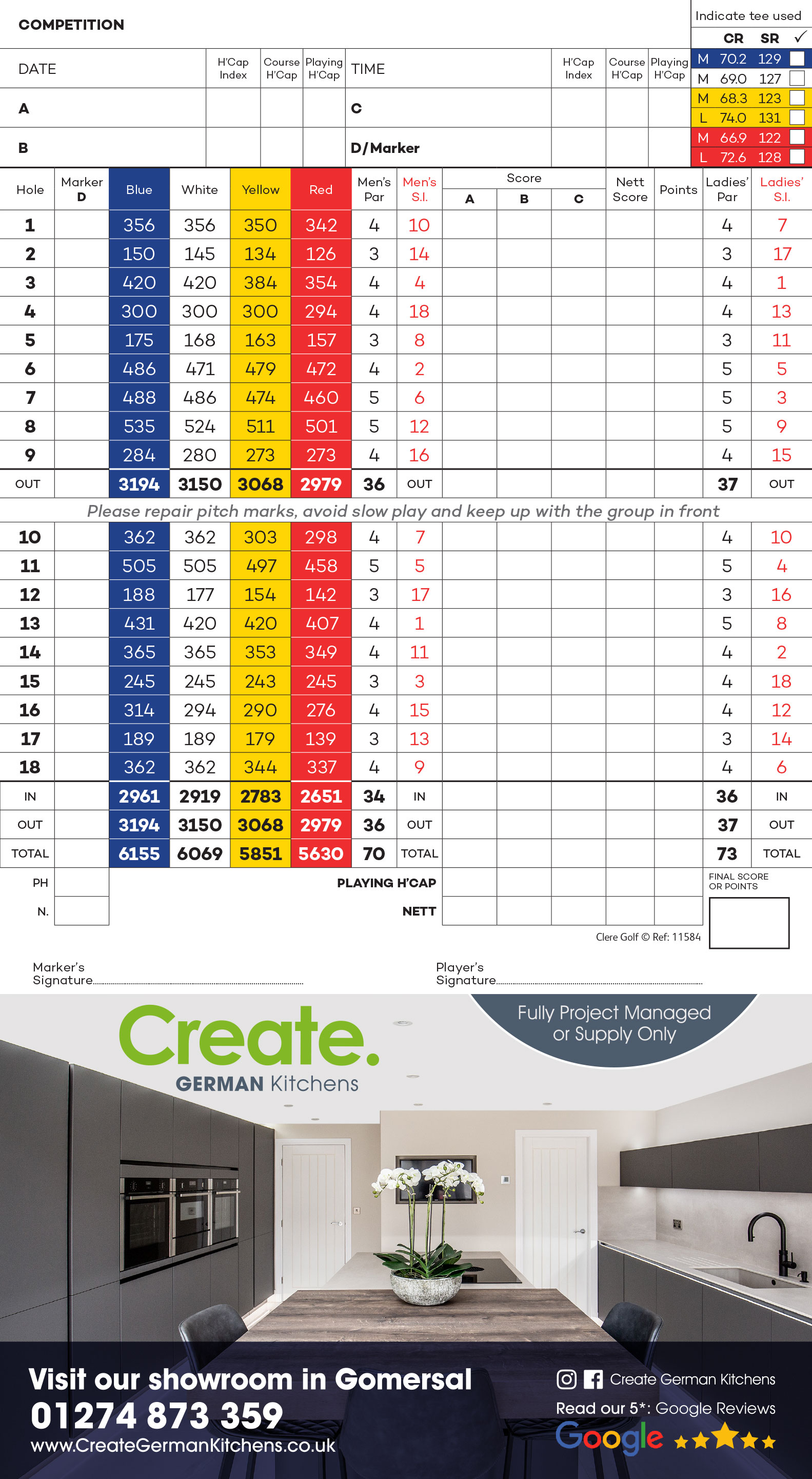 Cleckheaton Golf Club - Scorecard