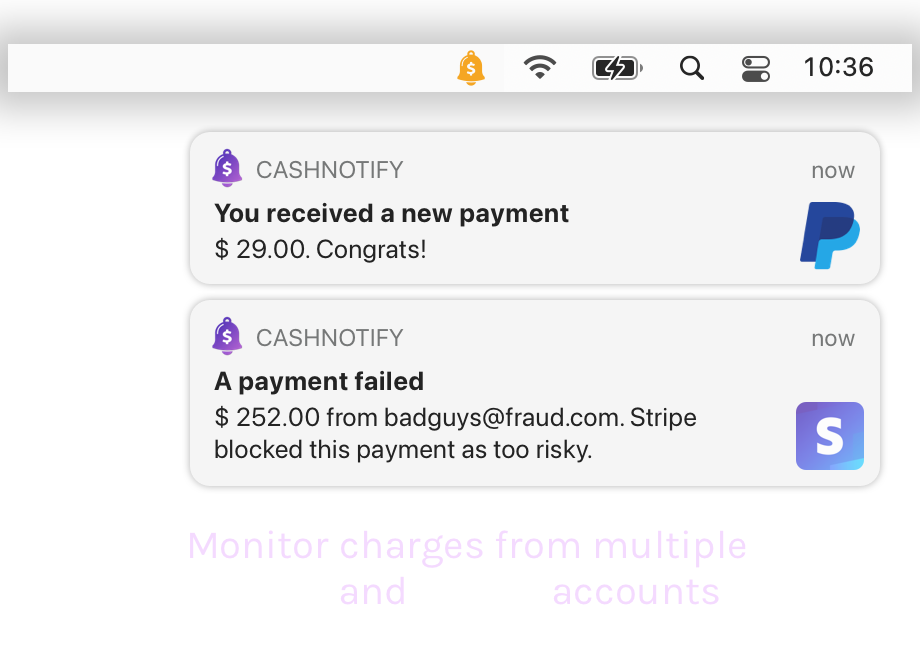 CashNotify — Payment notifications app for Stripe and PayPal