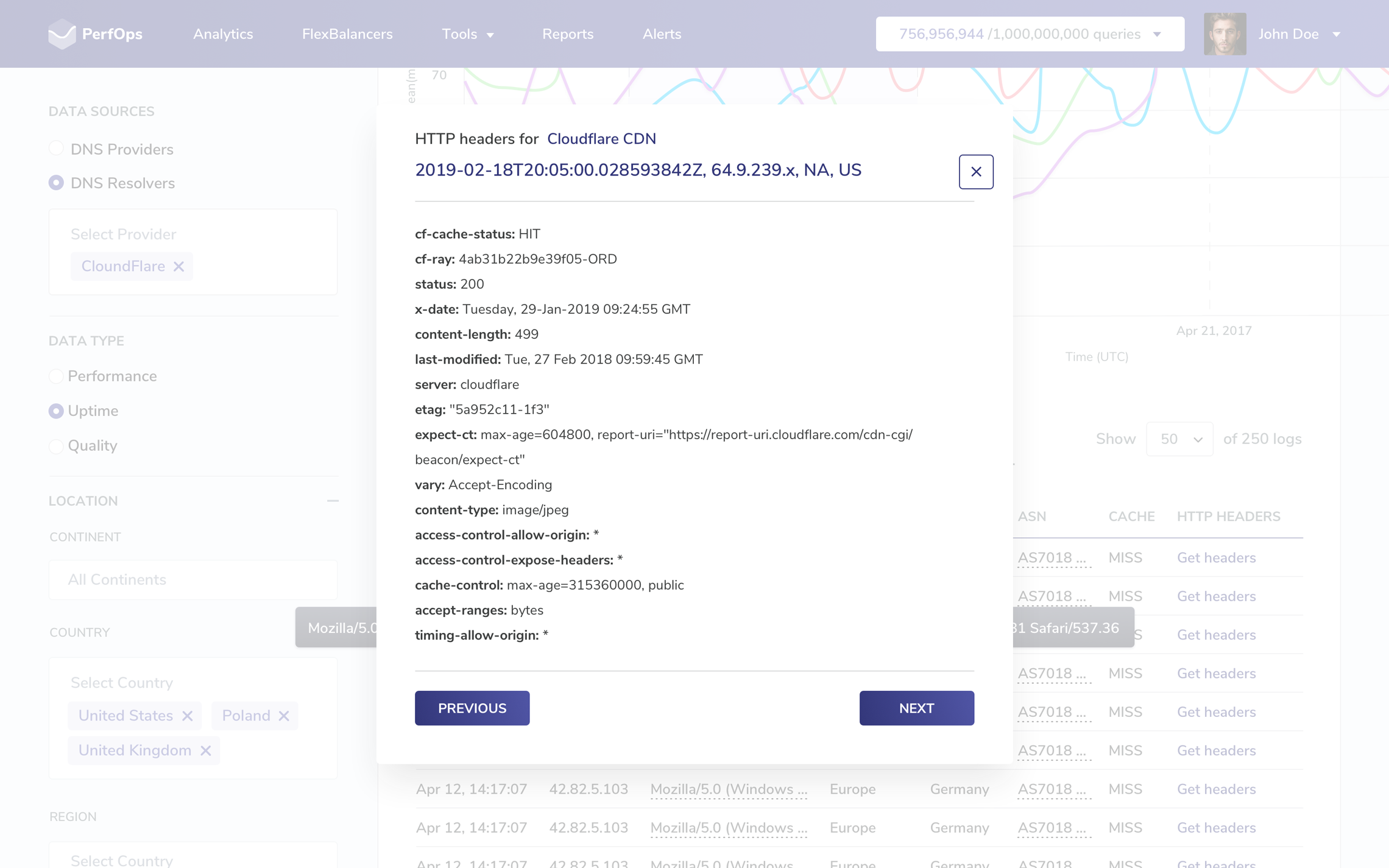Raw Logs of CDN and DNS benchmarks