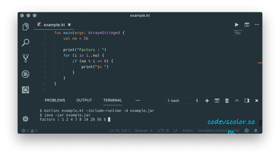 Kotlin program to find out the factors of a number - CodeVsColor