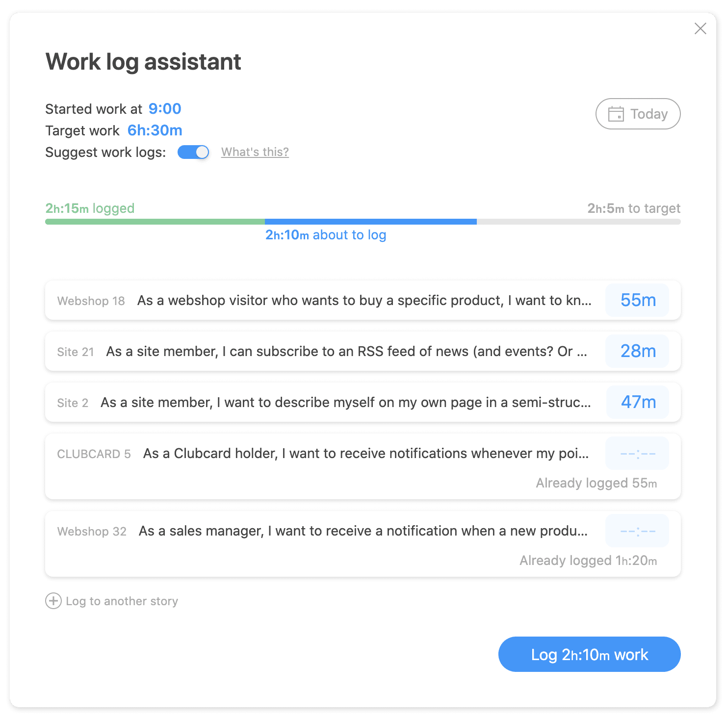 Painless timesheet for agile teams