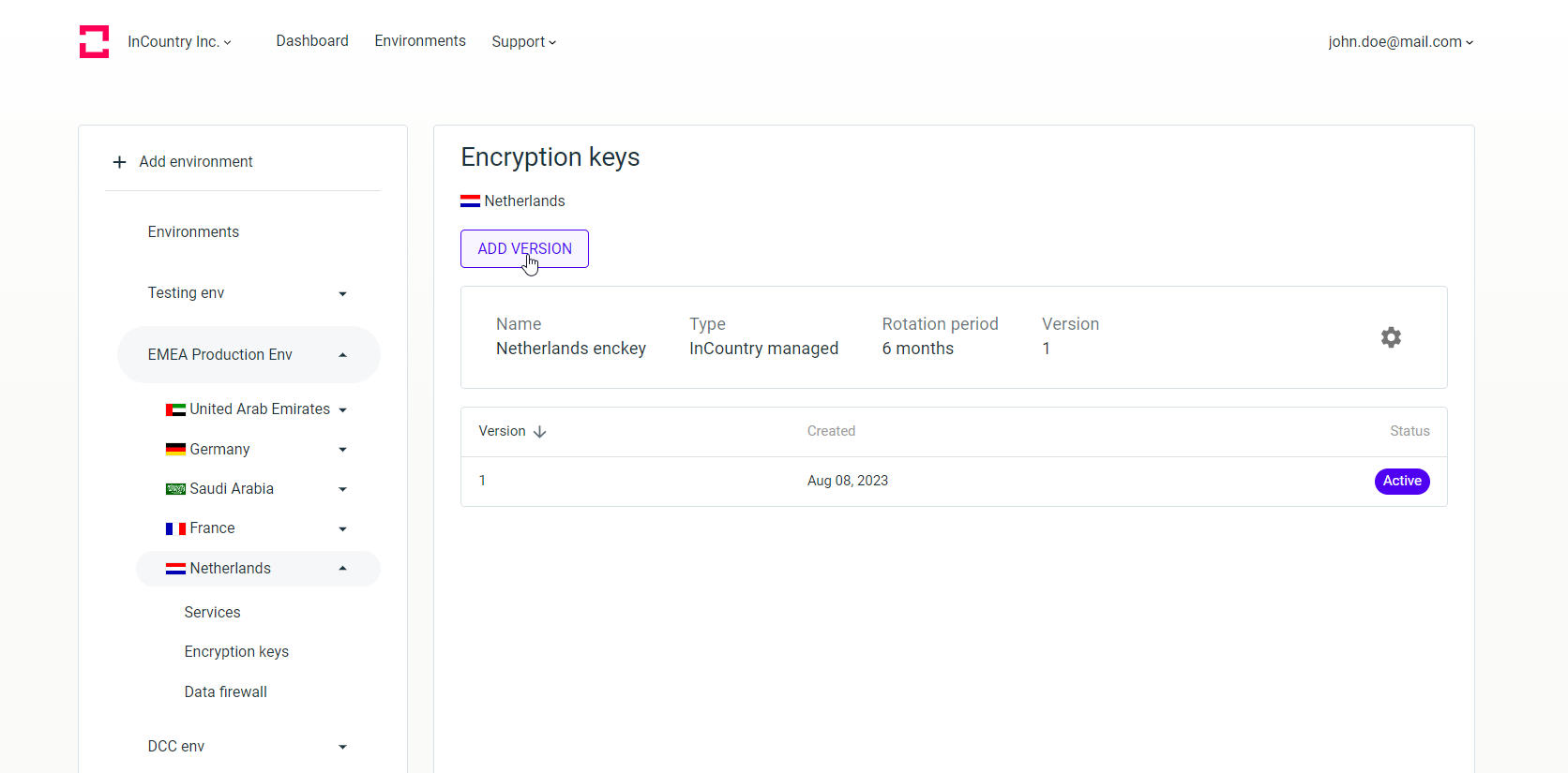 Managing encryption keys - InCountry Docs