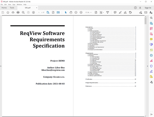 Export Documents to PDF | ReqView Documentation