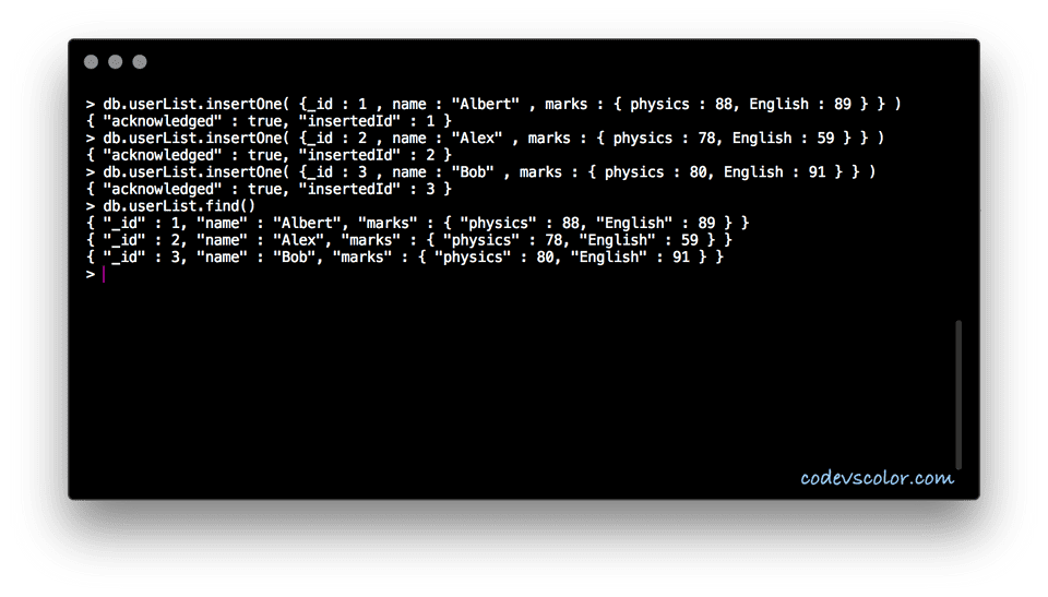 MongoDB : Insert one single document to a collection - CodeVsColor