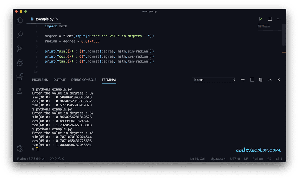 Trigonometric functions in python - CodeVsColor