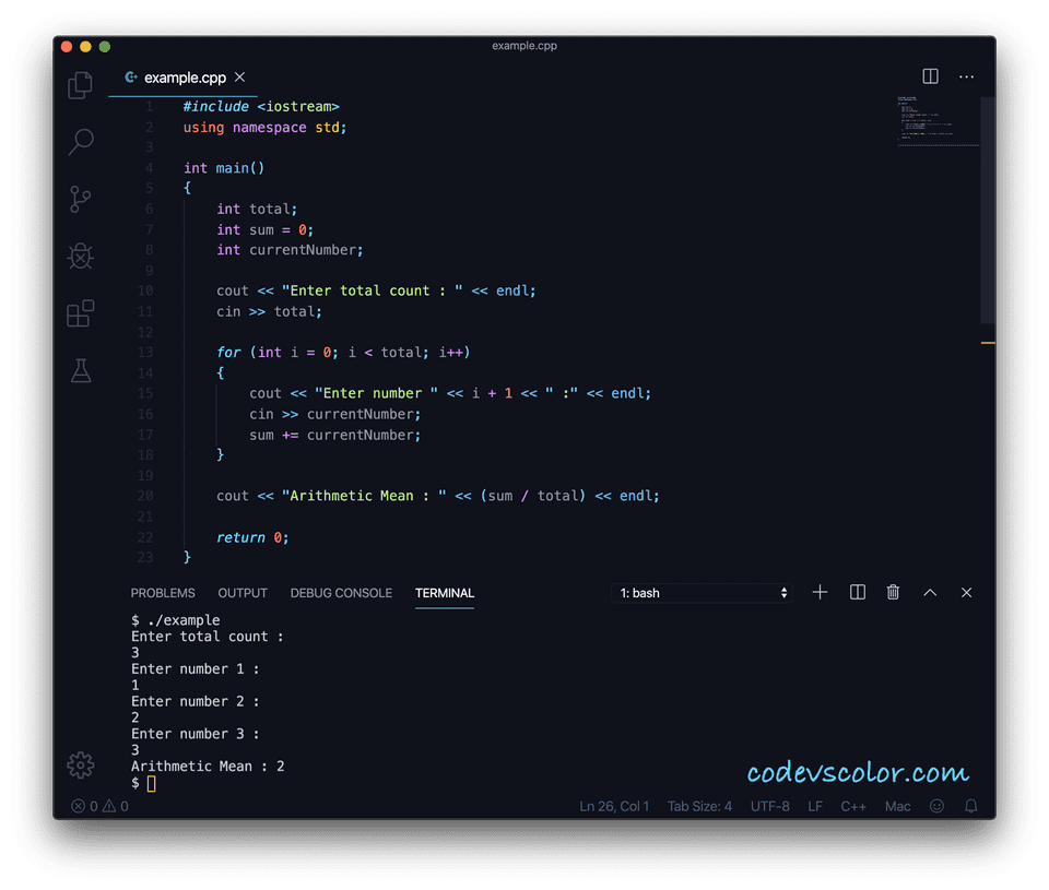 C++ program to calculate arithmetic mean - CodeVsColor