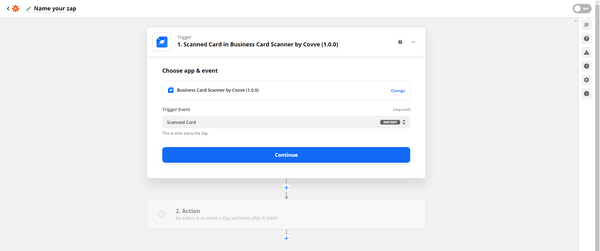 How to connect Covve Scan to an existing Zap template - Covve