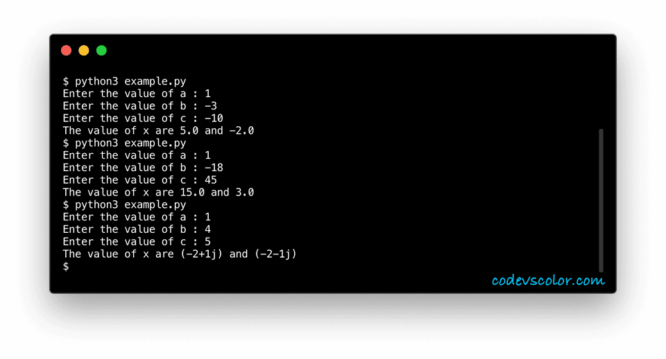 Python example program to solve the quadratic equation - CodeVsColor Python example program to solve the quadratic equation - CodeVsColor