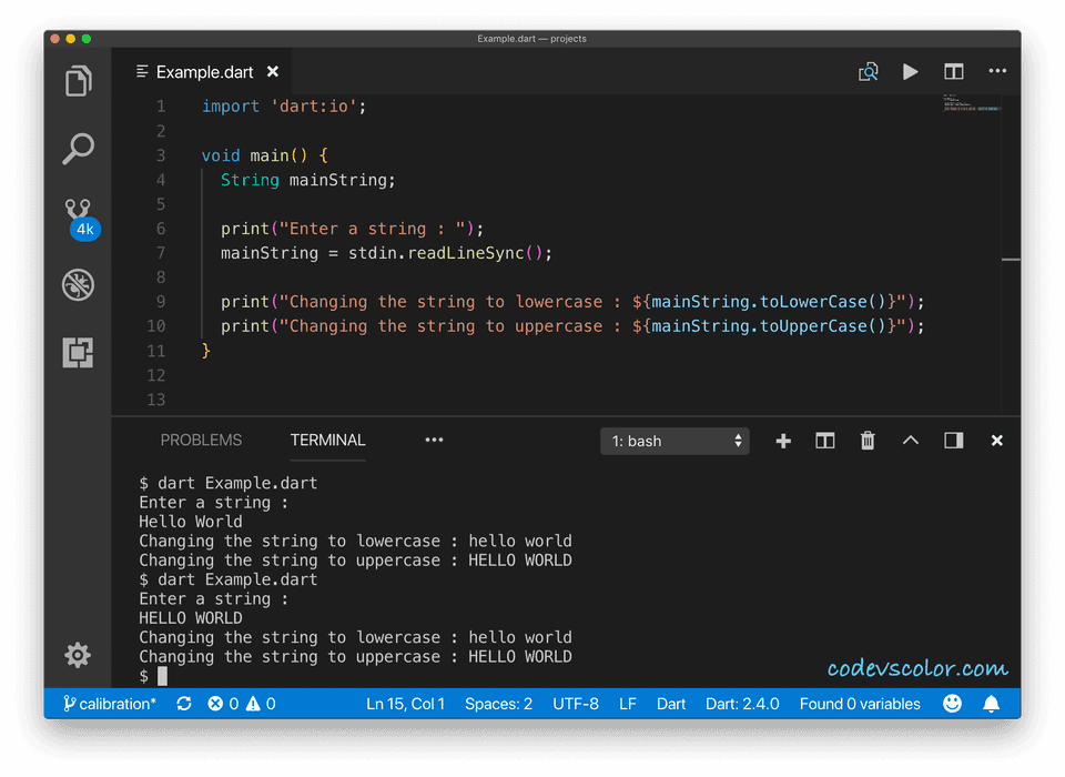 Convert all characters in a string to uppercase and lowercase in dart - CodeVsColor