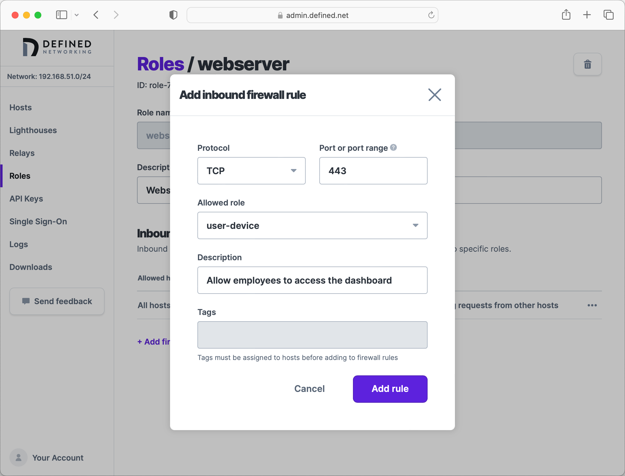 Creating Firewalls Using Roles and Tags | Managed Nebula Docs
