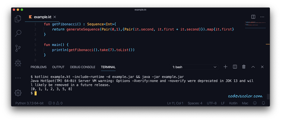 Kotlin Program To Print The Fibonacci Series Codevscolor
