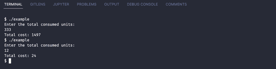 3 different C++ programs to find electricity bill with user given units ...