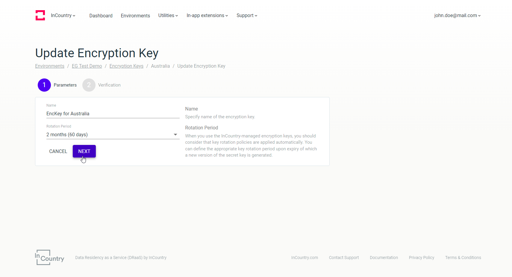 Managing encryption keys - InCountry Docs