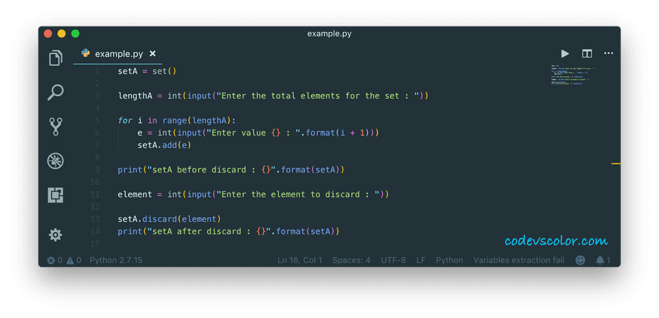 Python set discard method explanation with an example - CodeVsColor