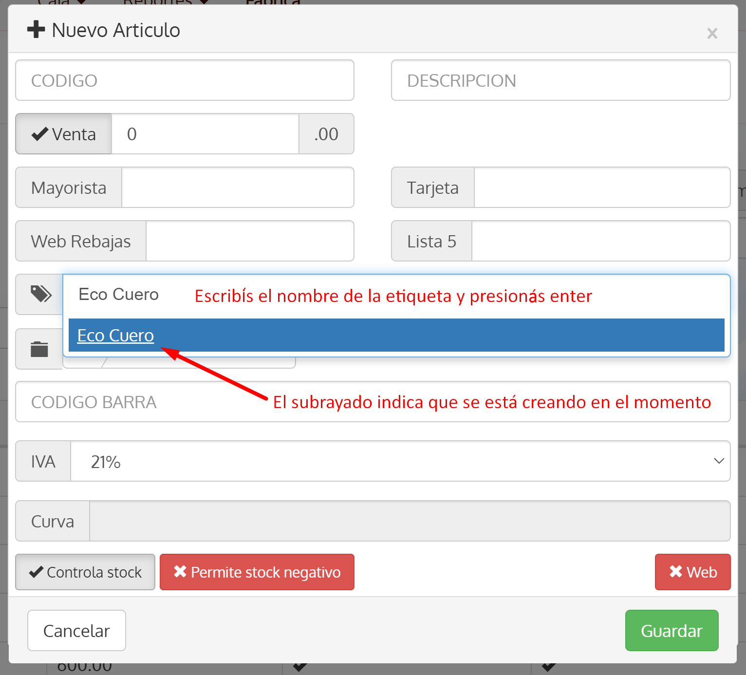 Etiquetas | Ninox Docs