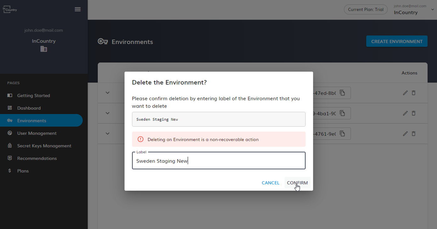 Managing Environments | InCountry Docs