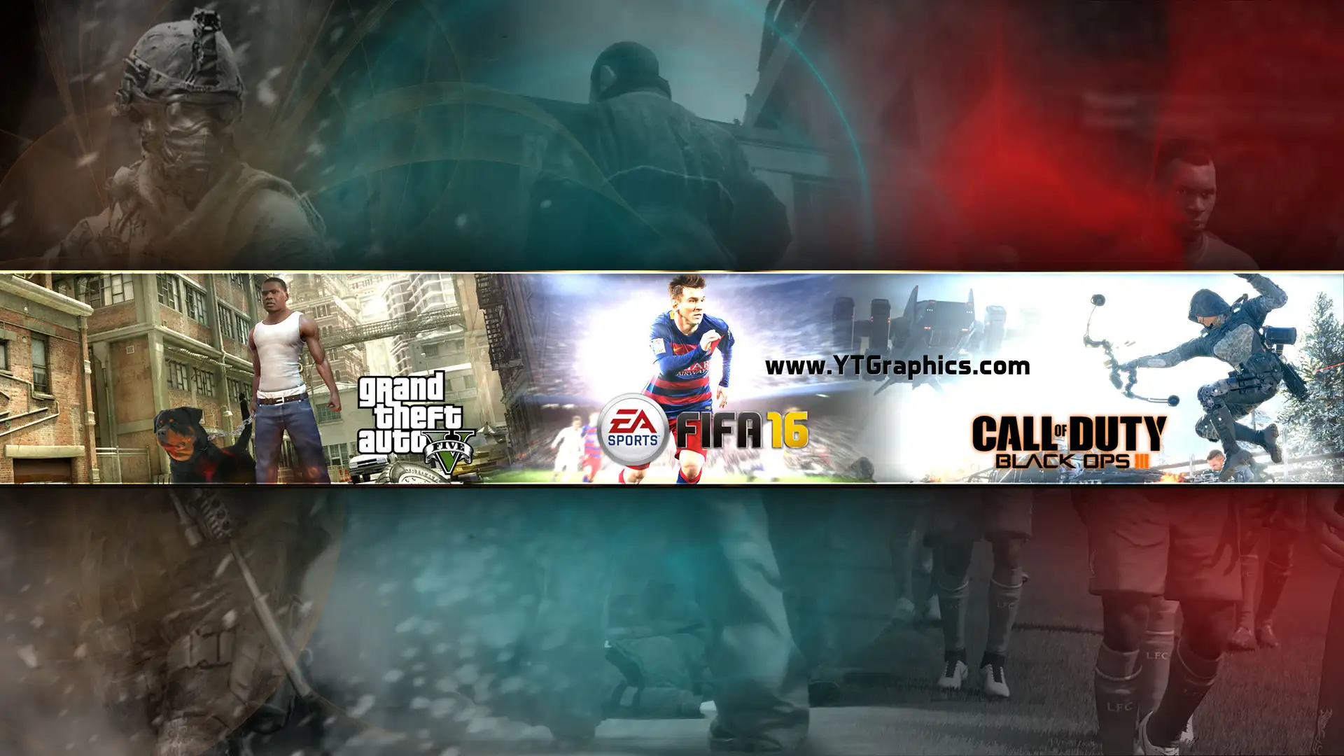 GTA: V, FIFA 16, COD: BO3 YouTube Channel Art Banner