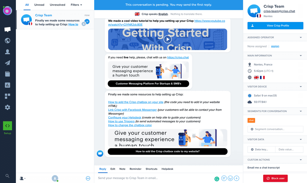 Crisp - Customer support | Integrations | LiveSession