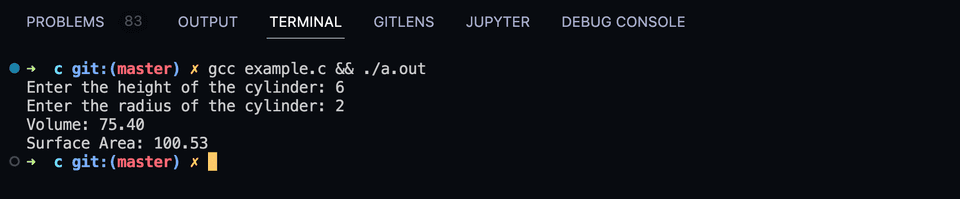 2 different C programs to find the volume and surface area of a ...