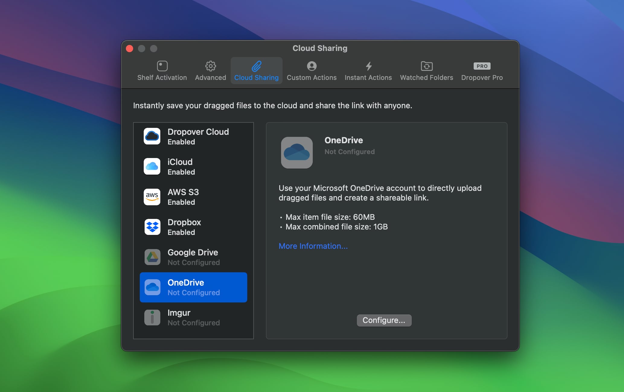 Dropover - Using Microsoft OneDrive in Dropover