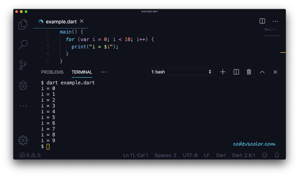 Dart for loop with example - CodeVsColor
