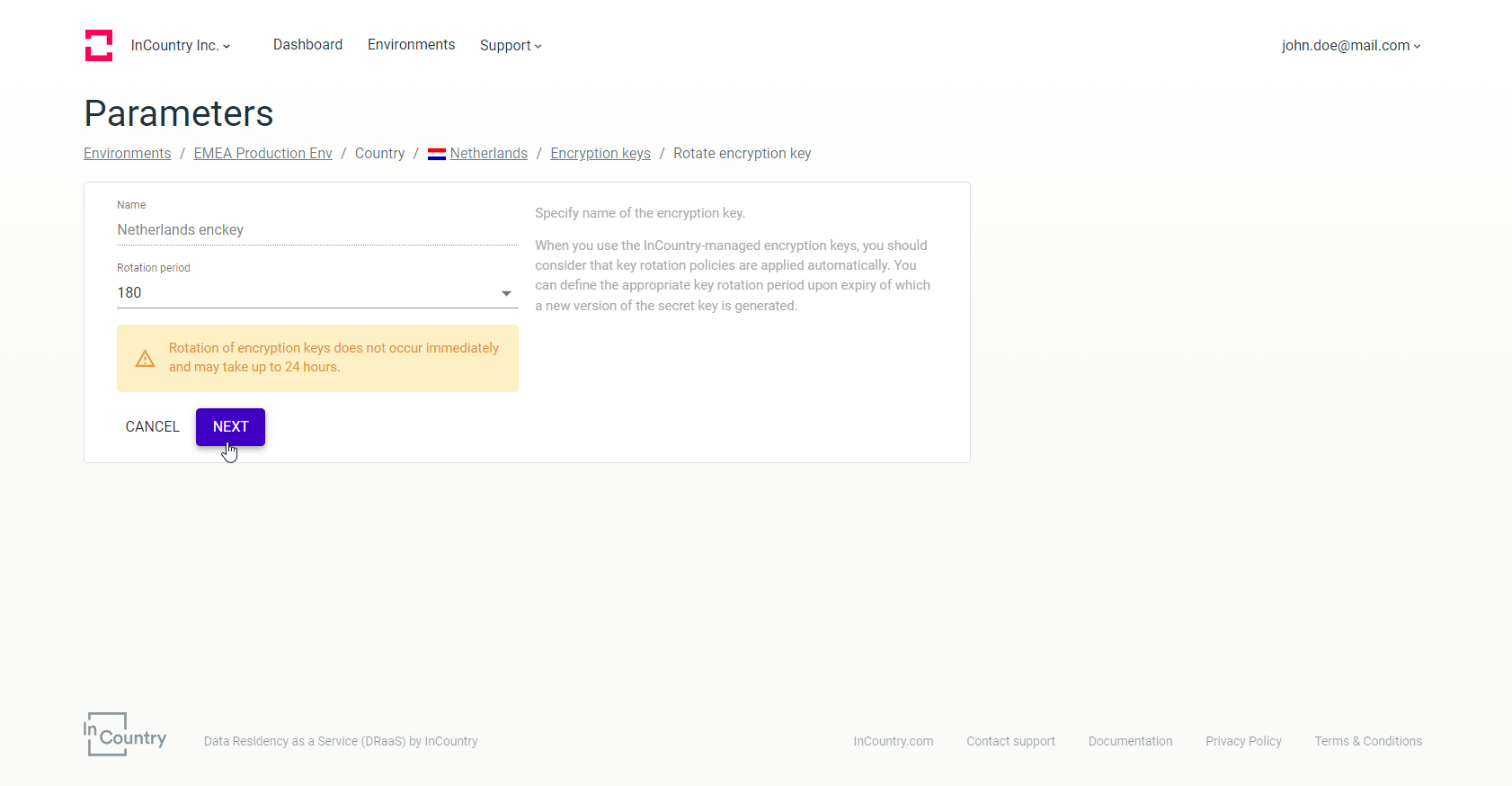 Managing encryption keys - InCountry Docs