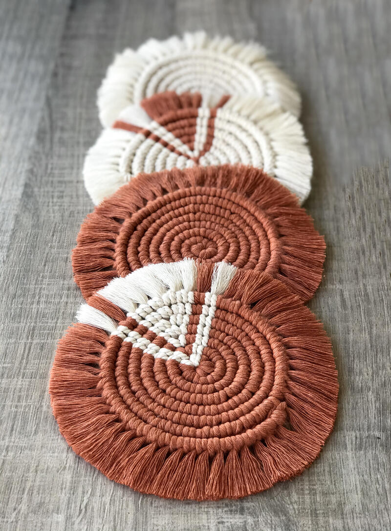Round macrame coasters - terracotta — Petraki Art