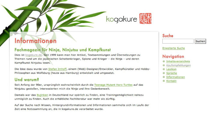 Chronolgie der Website - kogakure.de - Ninja, Ninjutsu und Kampfkunst