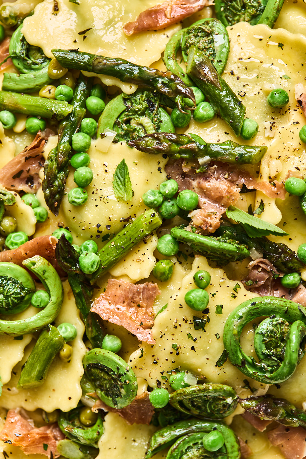 Lemon Butter Ravioli With Roasted Asparagus and Peas | Olive & Mango