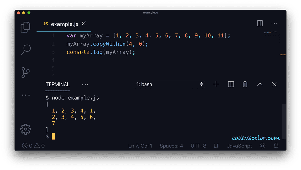 Javascript Copywithin Method Example Codevscolor