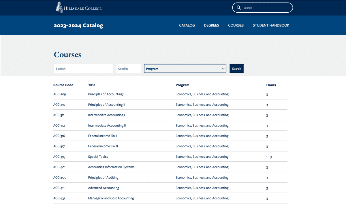 Display Options for Courses and Degrees — Clean Catalog