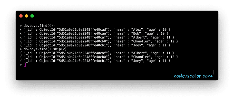 How to use skip() method in MongoDB - CodeVsColor