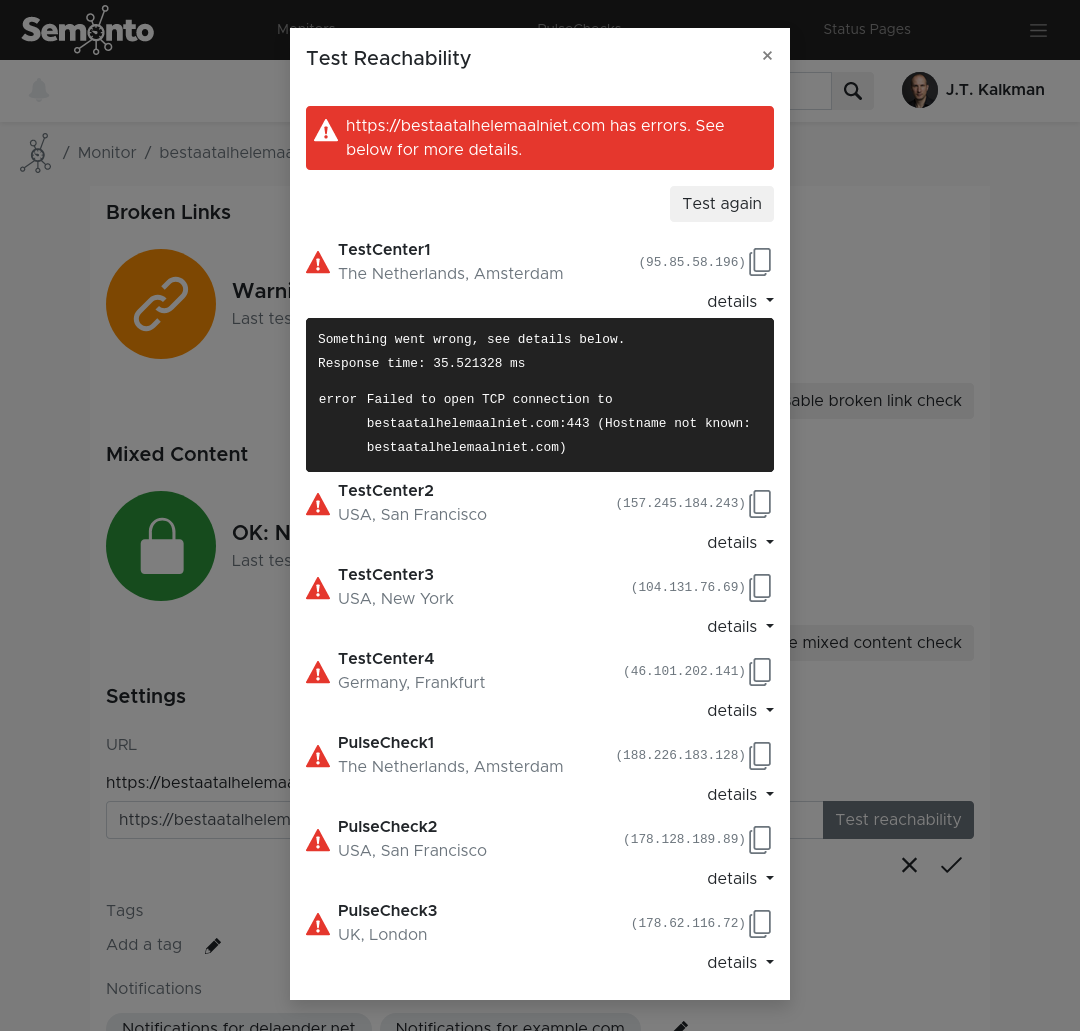 Testing the reachability of a website or server | Semonto