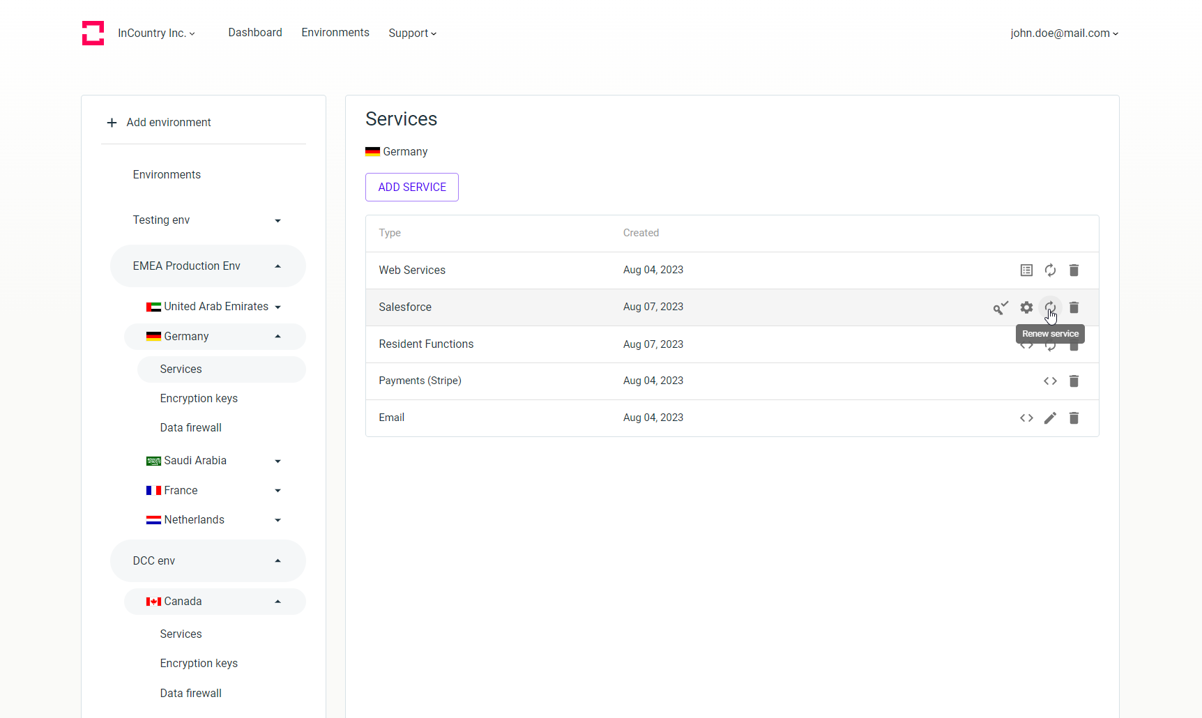 Managing services - InCountry Docs