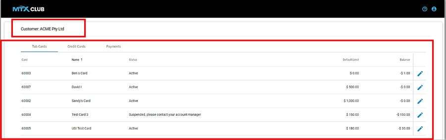 MTX Club Tab Cards - MyVenue