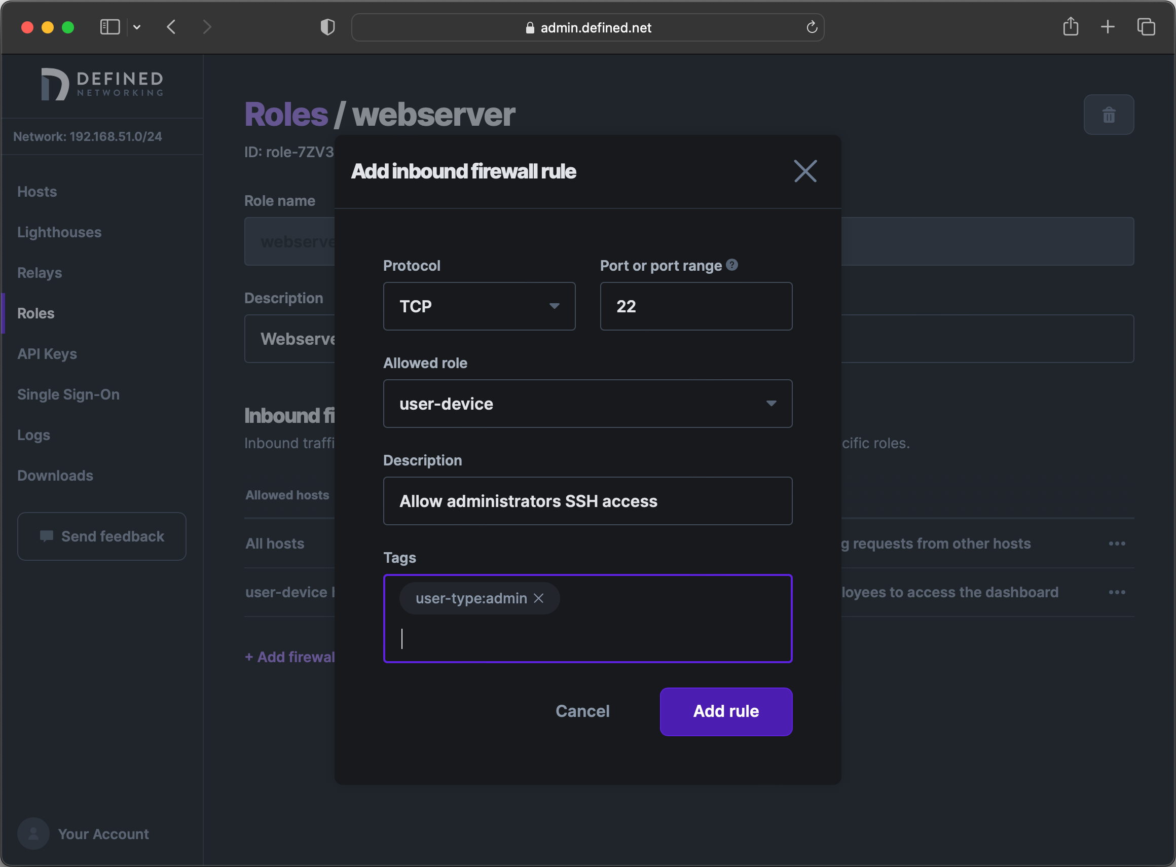 Creating Firewalls Using Roles and Tags | Managed Nebula Docs