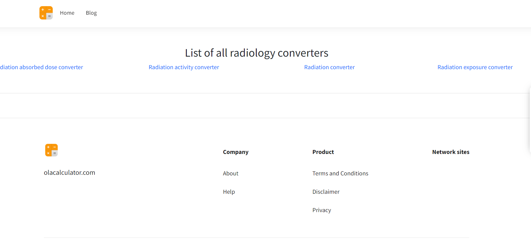 List of all radiology converters in the Ola Calculator