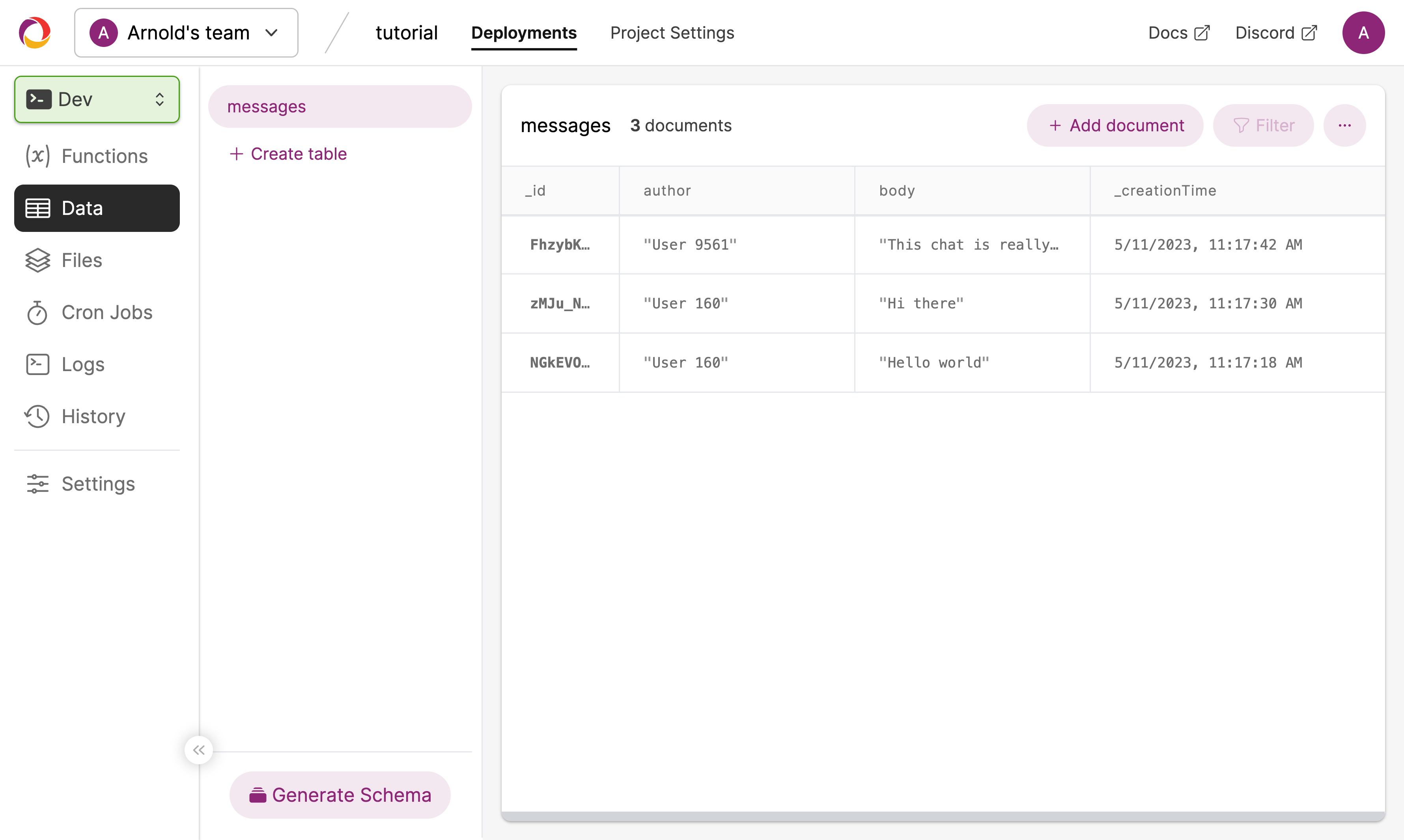 Data | Convex Developer Hub