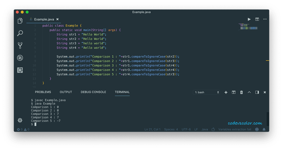 Java compareToIgnoreCase method explanation with an example - CodeVsColor