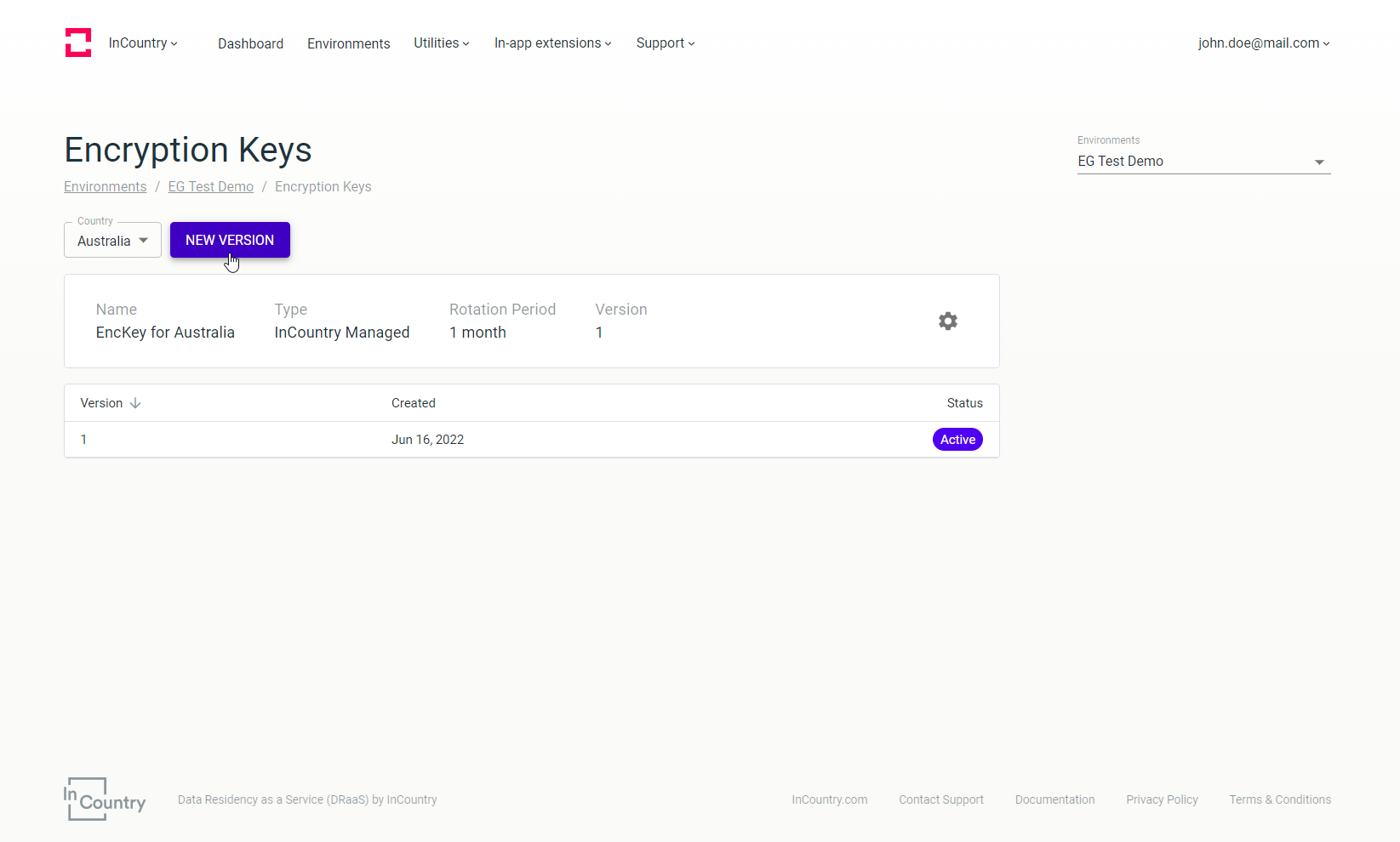 Managing encryption keys - InCountry Docs