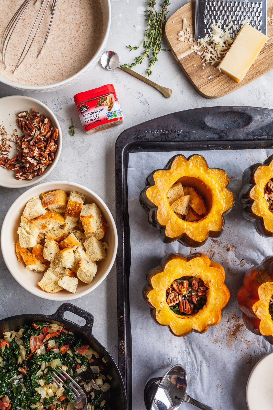 Stuffed Acorn Squash With Bacon And Kale Bread Pudding | Olive & Mango