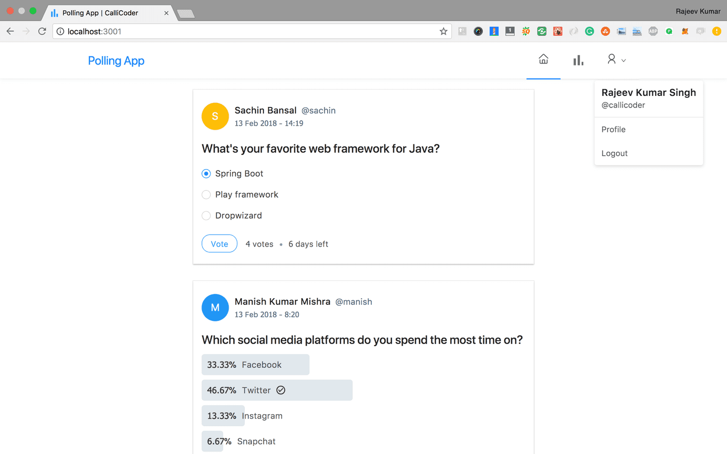 Spring Boot Spring Security Jwt Mysql React Full Stack Polling