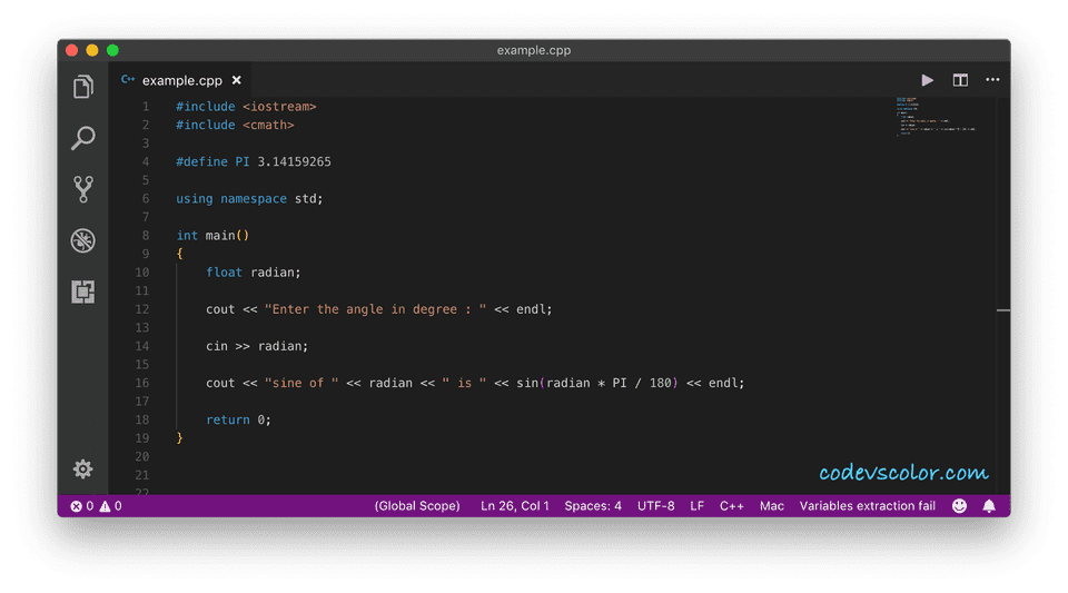 C++ sin() function explanation with example - CodeVsColor