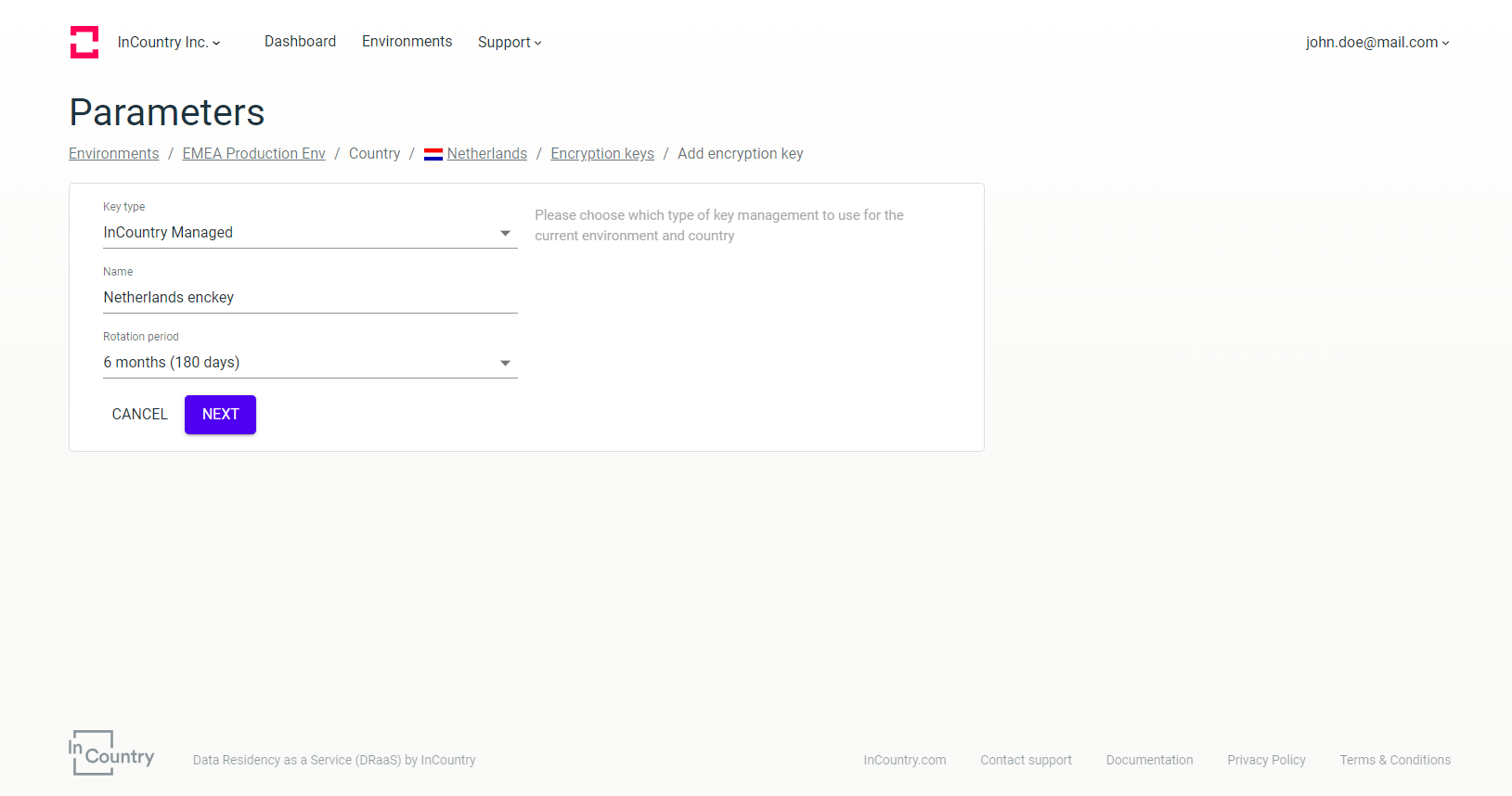 Managing encryption keys - InCountry Docs
